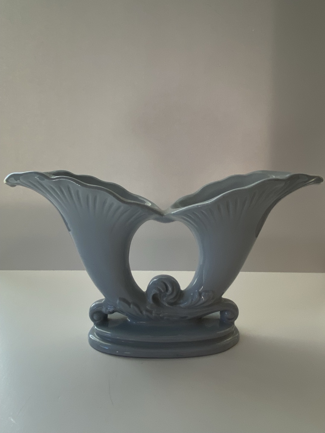 Royal Haeger Blue Double Cornucopia Vase P106 10” X 5.5”