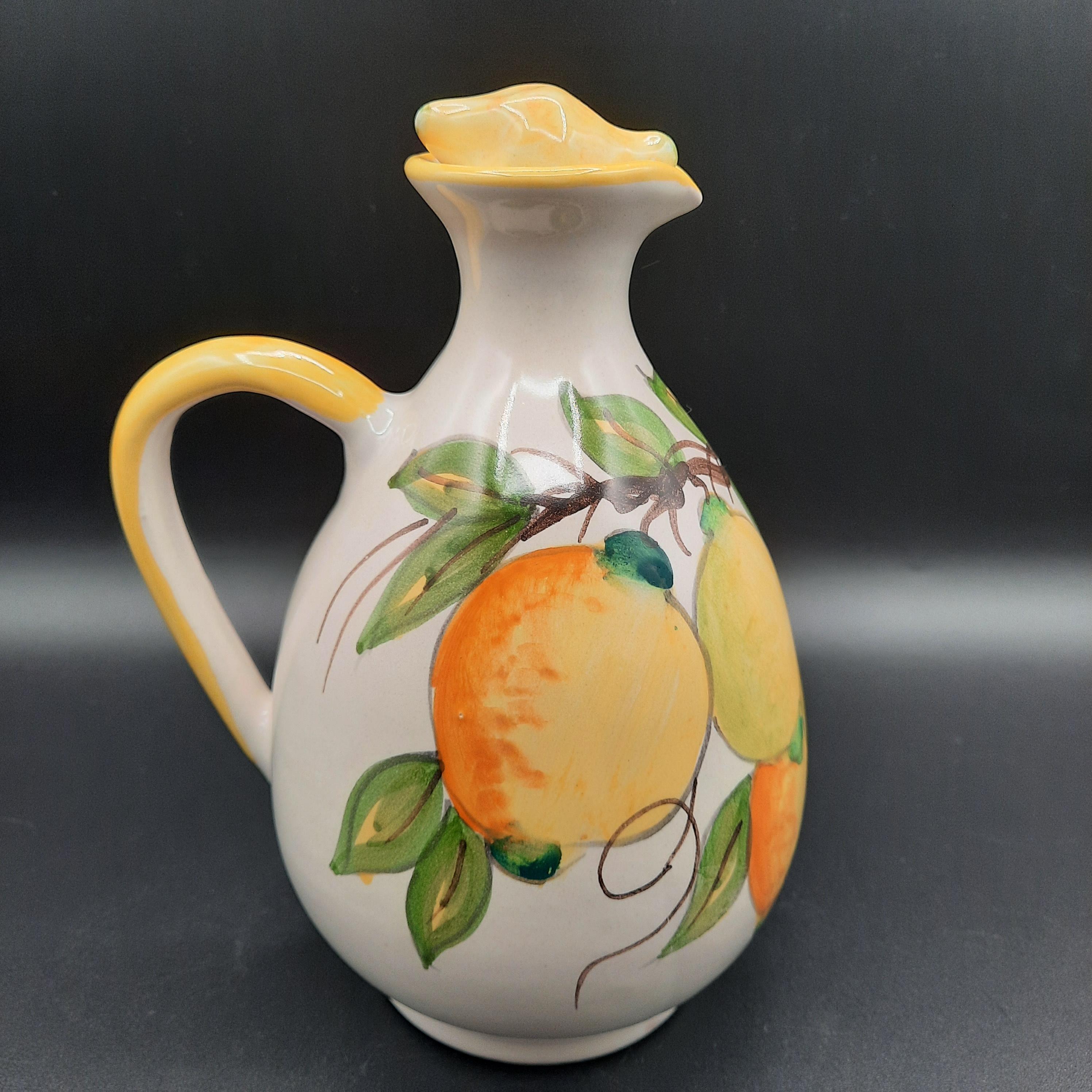 Vintage Vietri Italy Lemon Pitcher Handpainted Ceramic Olive Oil Bottle ...