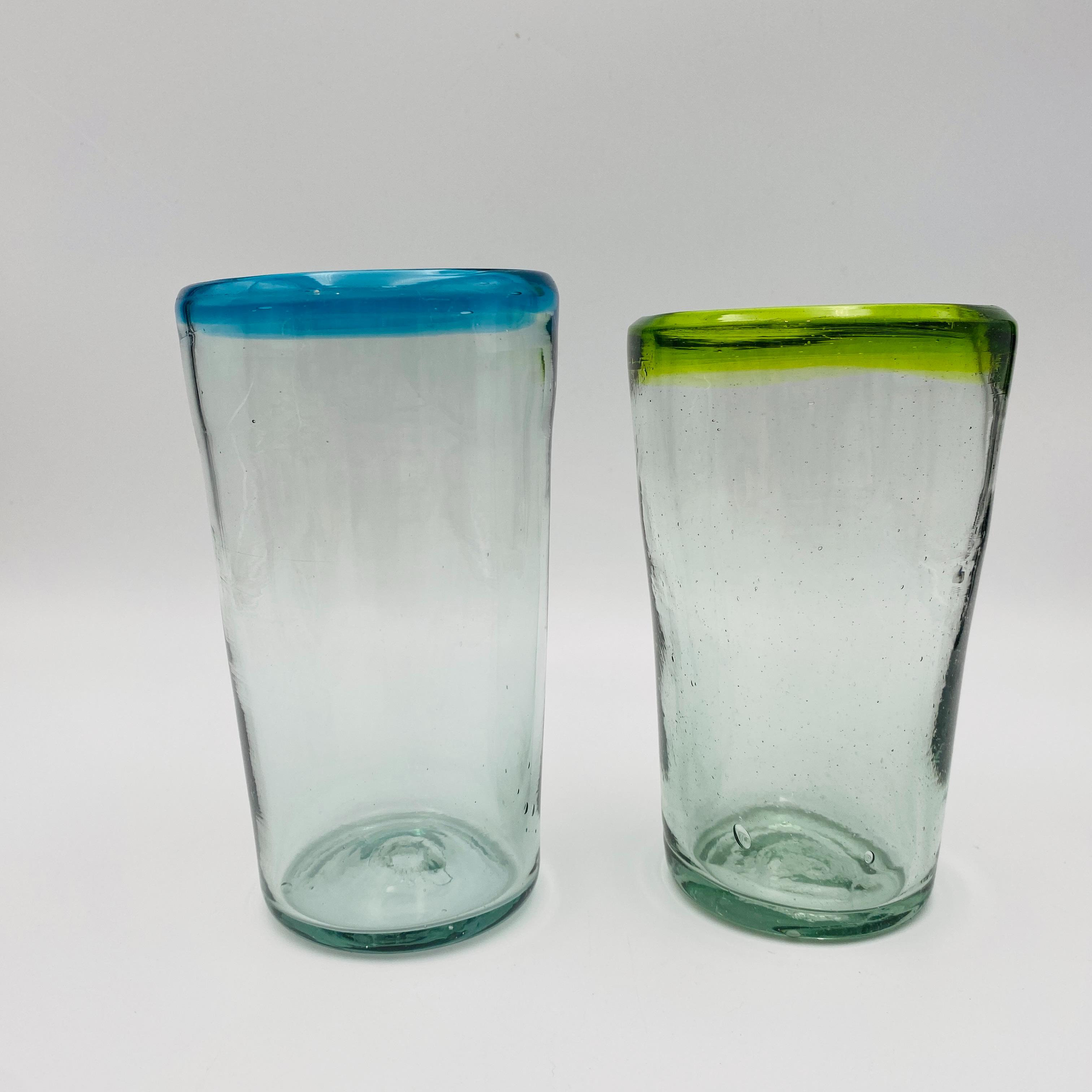 Handblown Mexican Art Glass Tumblers Drinking Glass Set of 2 Colored ...