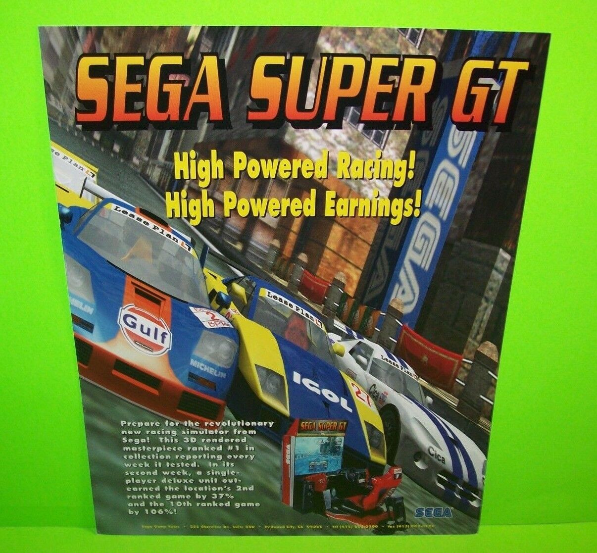 SUPER GT Arcade Flyer Original Video Game Promo Foldout 1997 RARE Version