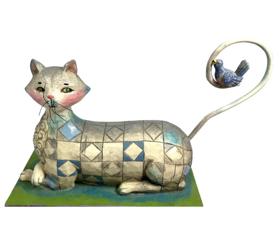 Jim Shore Patience Folk Art Cat Bird Figurine Heartwood Creek Enesco 2006