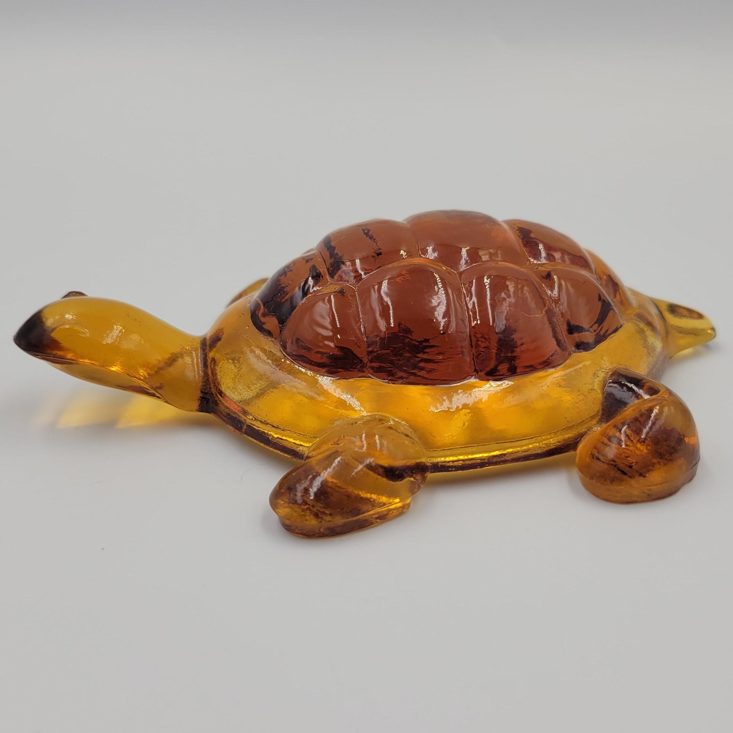 Vintage Amber Glass Turtle Figurine Unsigned