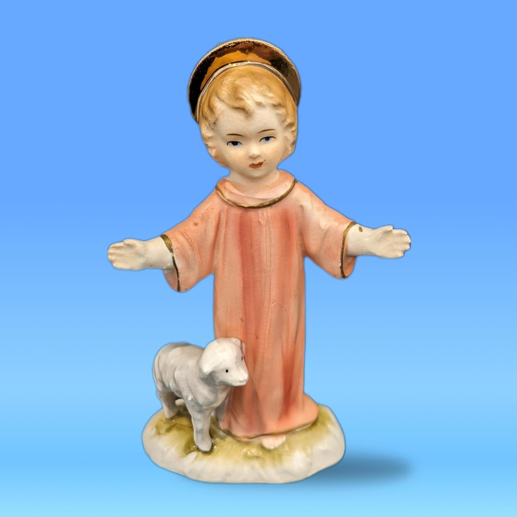Devine Child With Lamb Vintage Porcelain Figurine 4.75" Japan