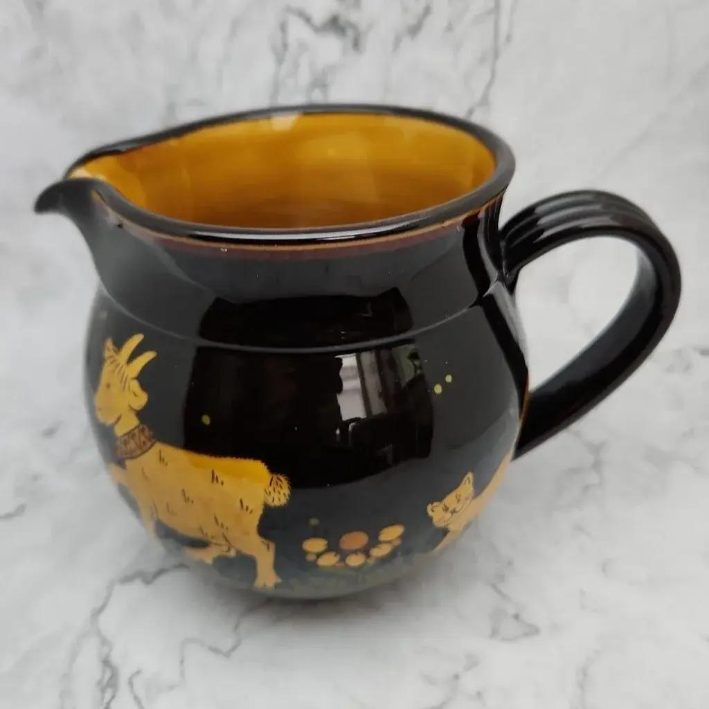 Farm Animal Pitcher, Brown and Yellow, Goat, Chickens, Cat