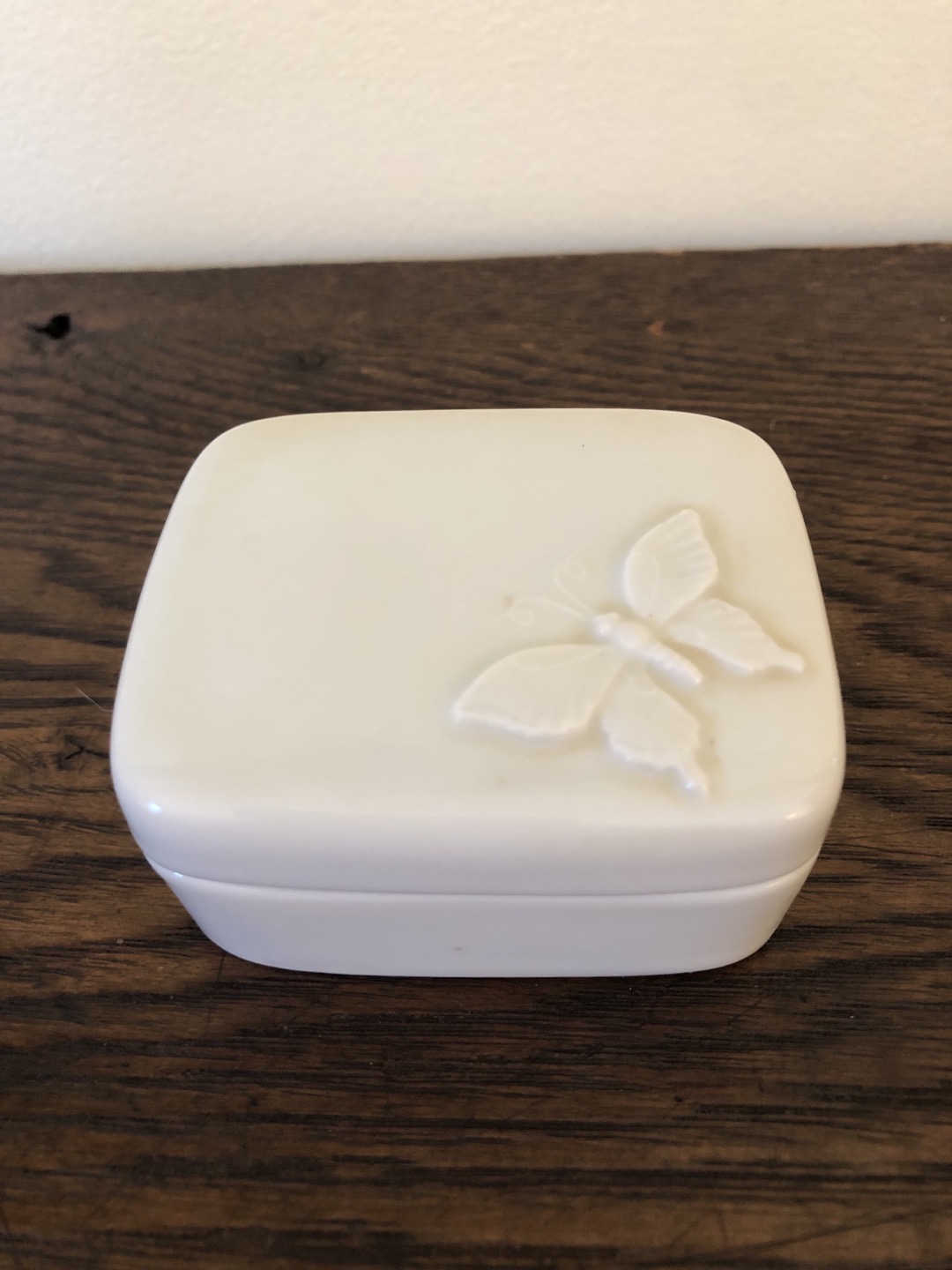 White Porcelain Trinket Box Butterfly