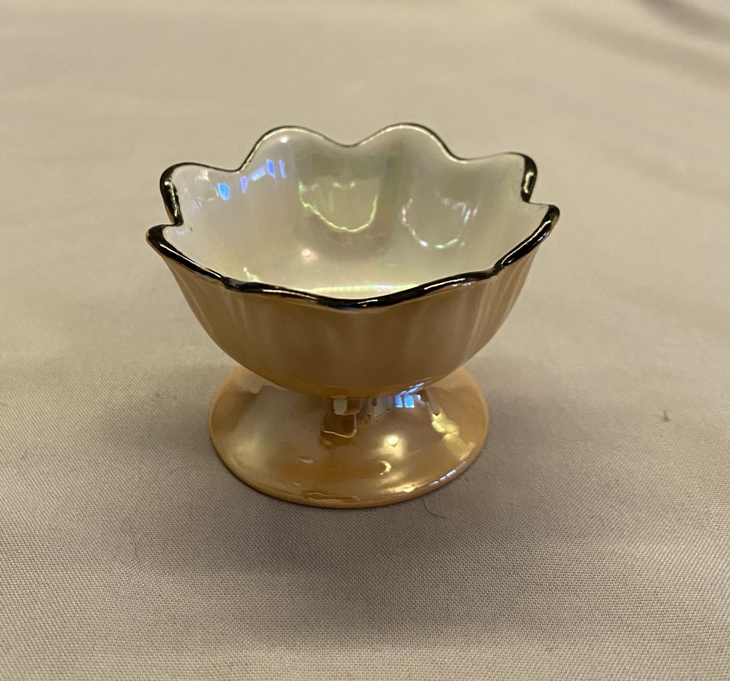 Gold & White Lusterware Dish/ Salt Cellar
