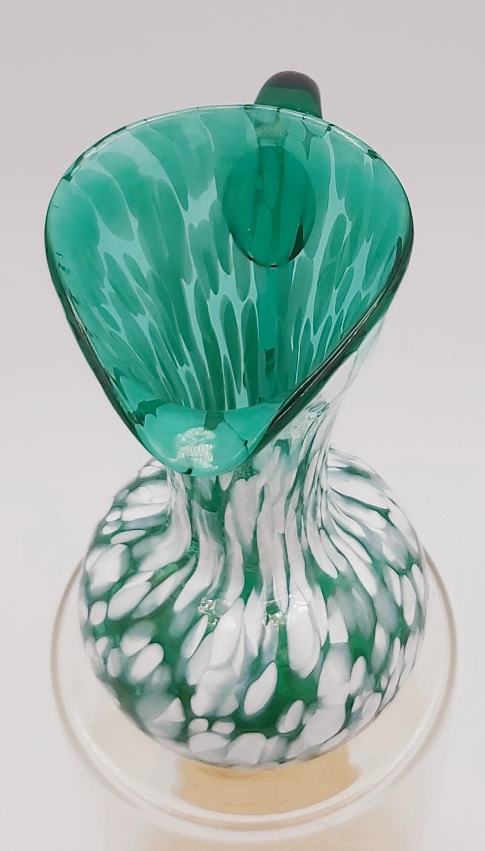 Rainbow Glass Hand Blown Art Glass Pitcher Vase w/Applied Handle Green ...