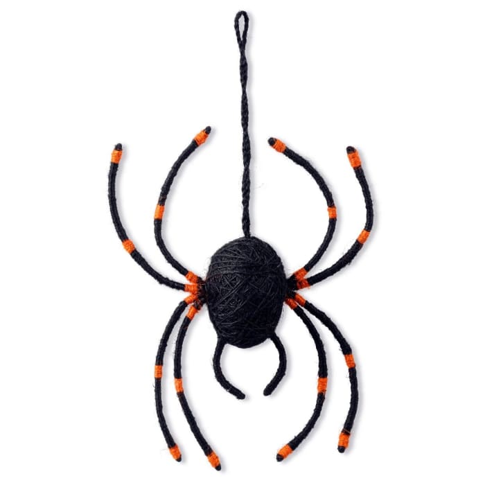 Halloween 8.5 Inch Large Black String Spider With Black And Orange Legs
