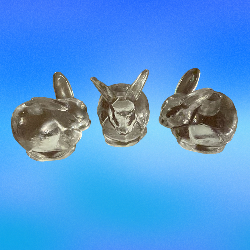 Set of 3 Vintage Clear Glass Bunny Rabbit Candle Holder Figurines