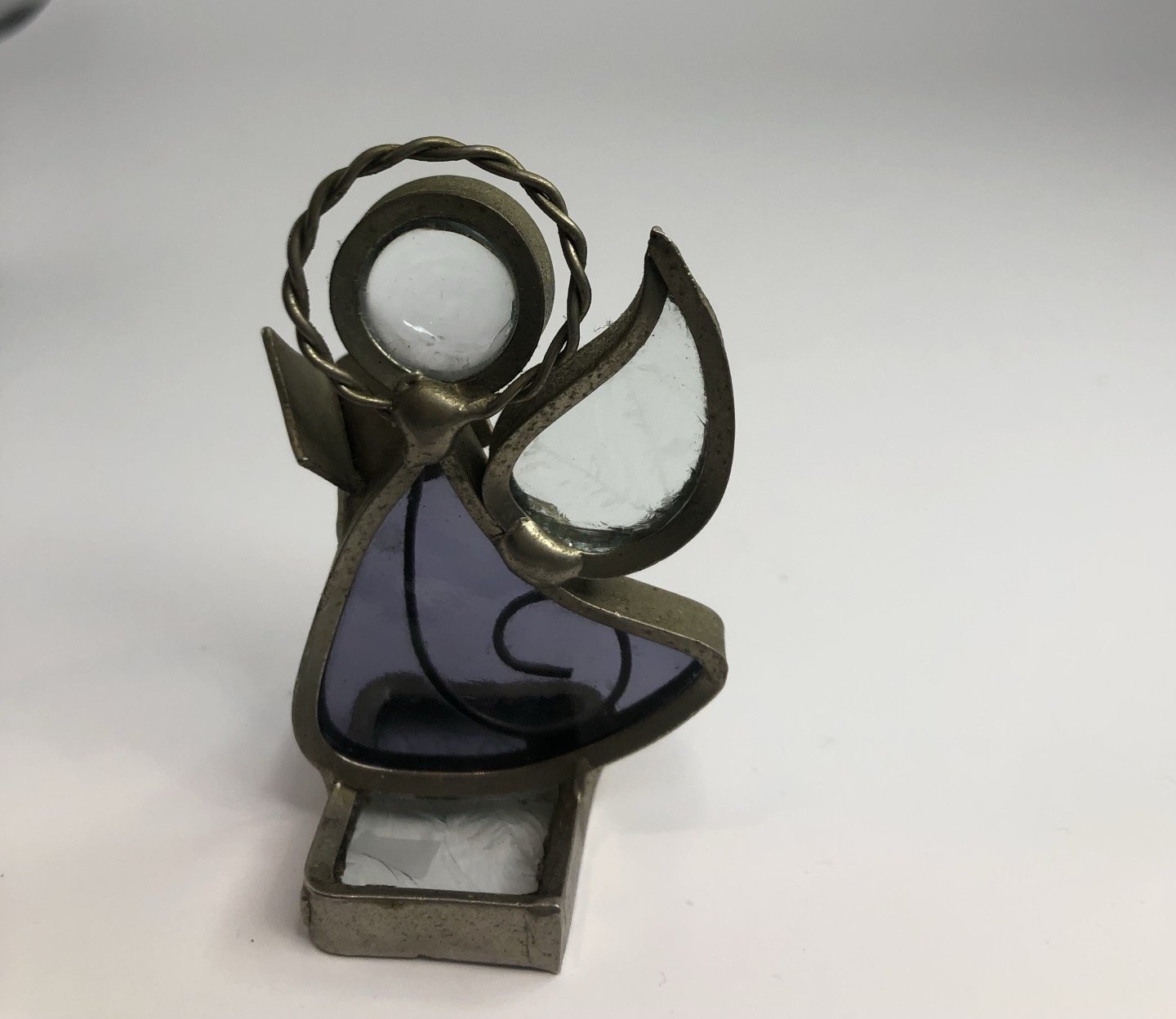 Stained Glass Metal Angels Figurine Purple, Real Glass