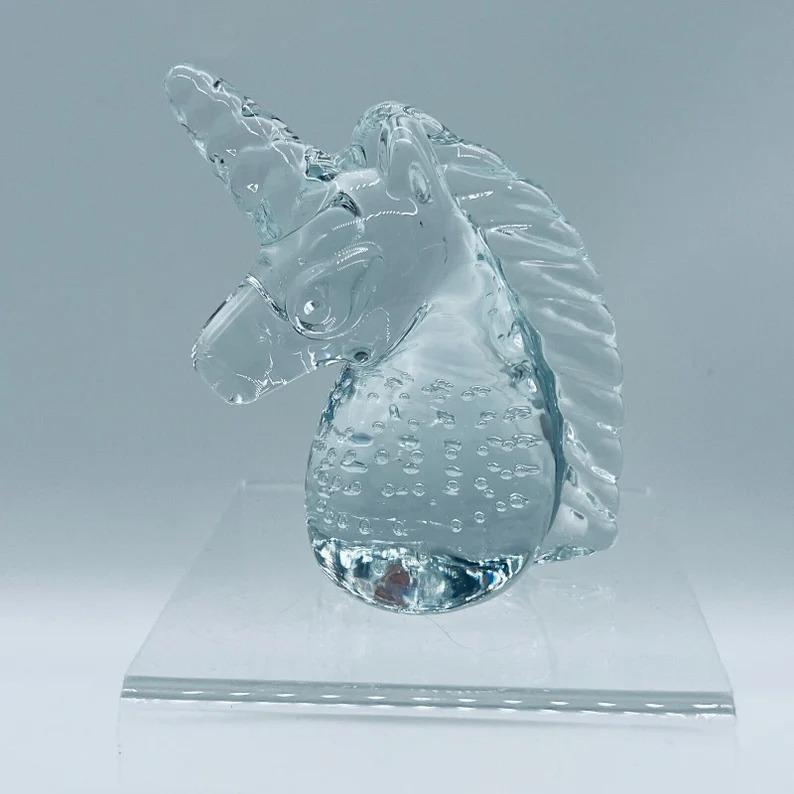 Clear Glass Unicorn Paperweight Figurine Art Glass Mythical Creatures ...