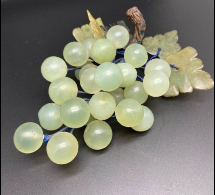 Vintage Stone Grape Cluster- Jadeite carved Leaves