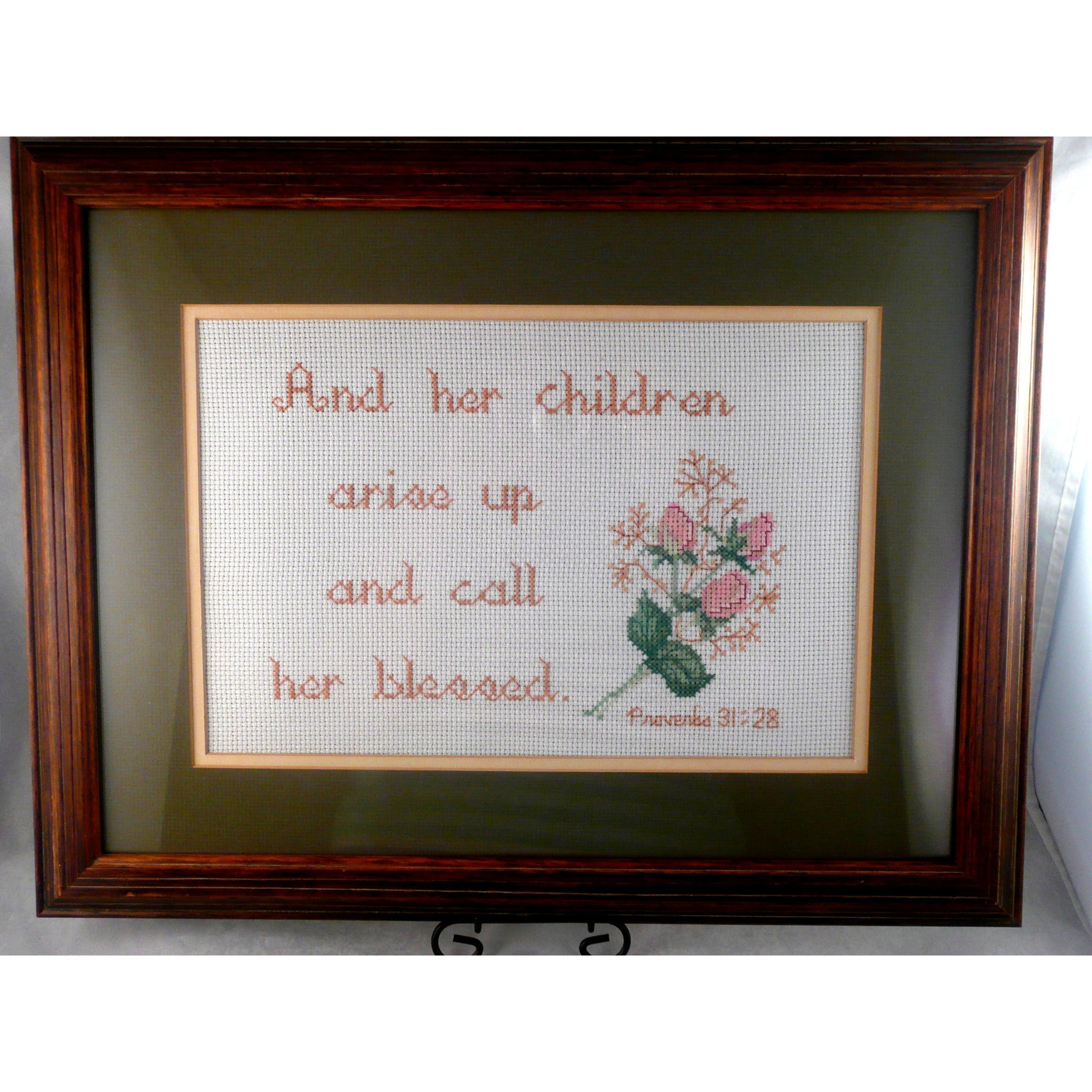 Proverbs 31 Woman Scripture Verse Rosebud Bouquet Cross Stitch Sampler ...