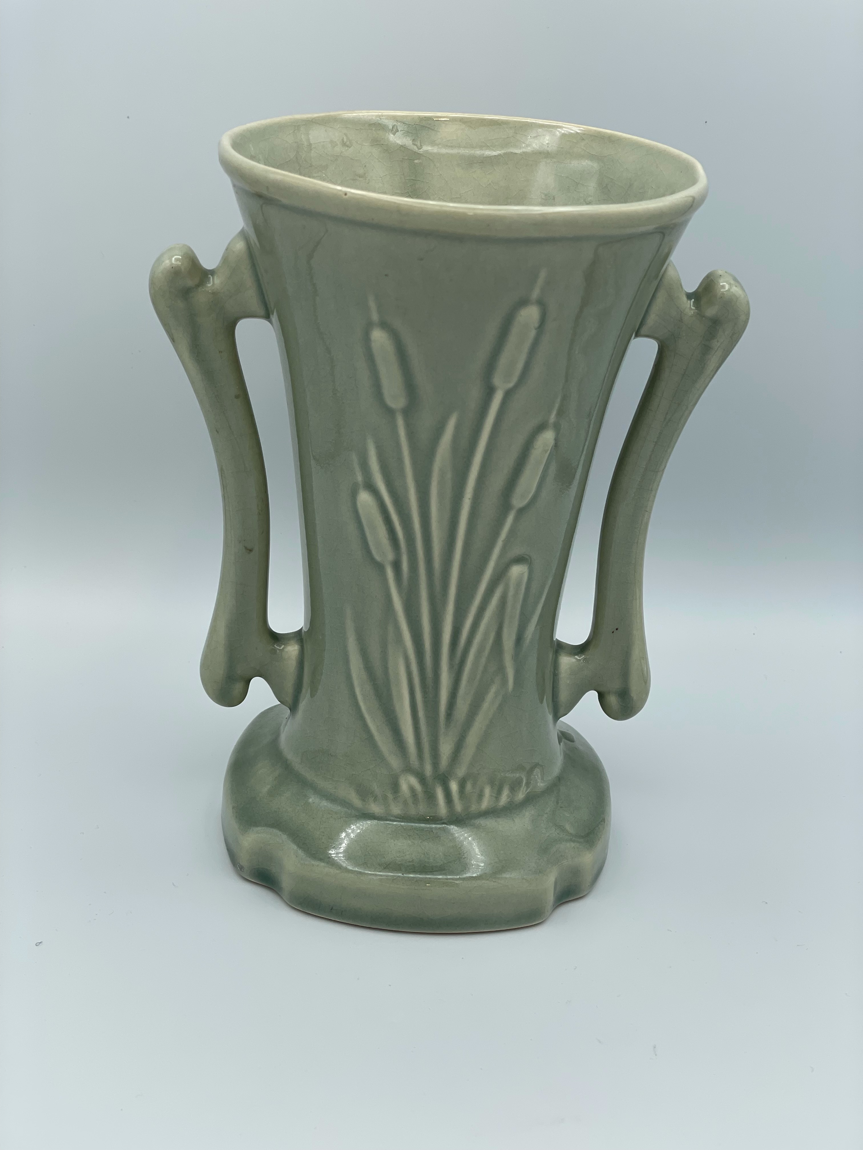 25 Cattail Double Handle Pottery Vase
