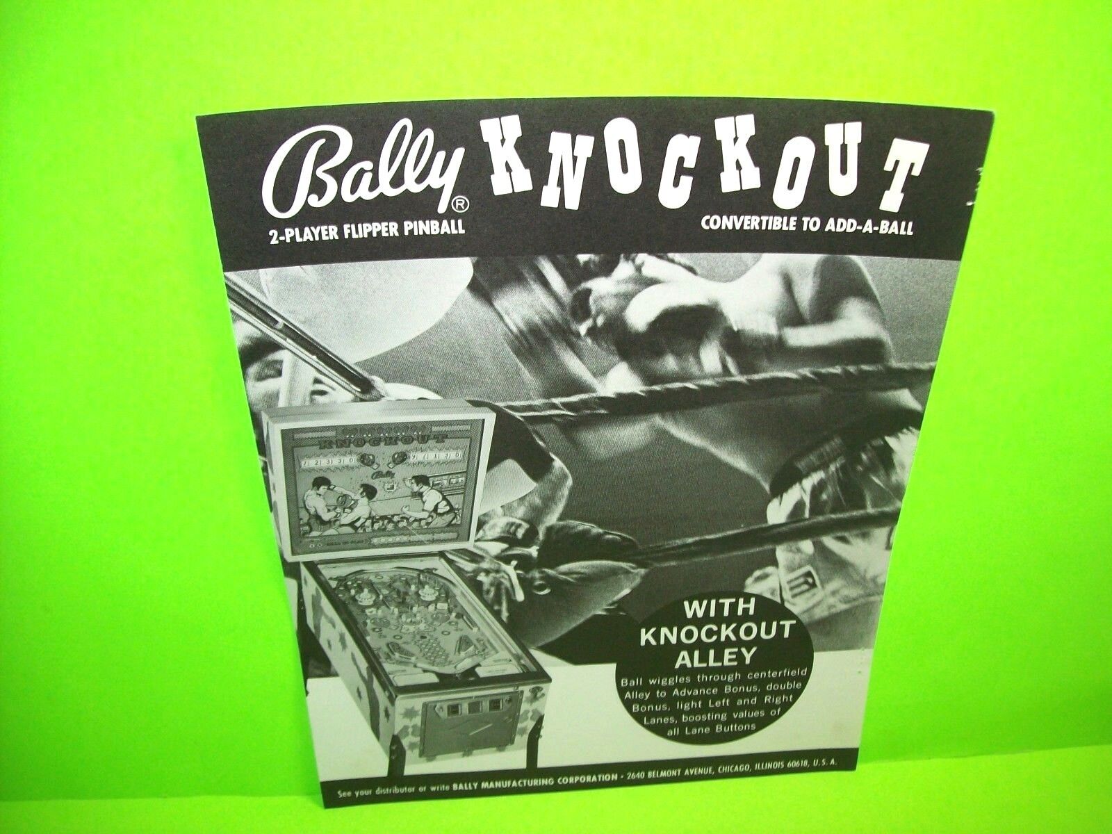 Knockout 1970s Pinball Machine Black & White Pull Out Trade Magazine Ad