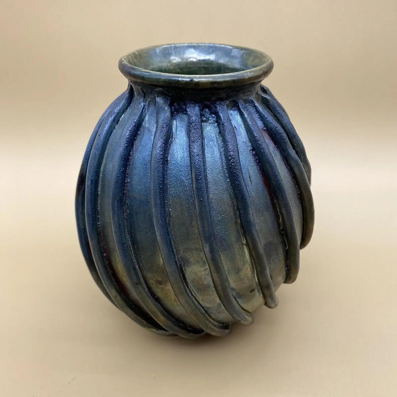 Vintage Raku Pottery Handmade the Potters Shed Signed Iridescent Swirl ...