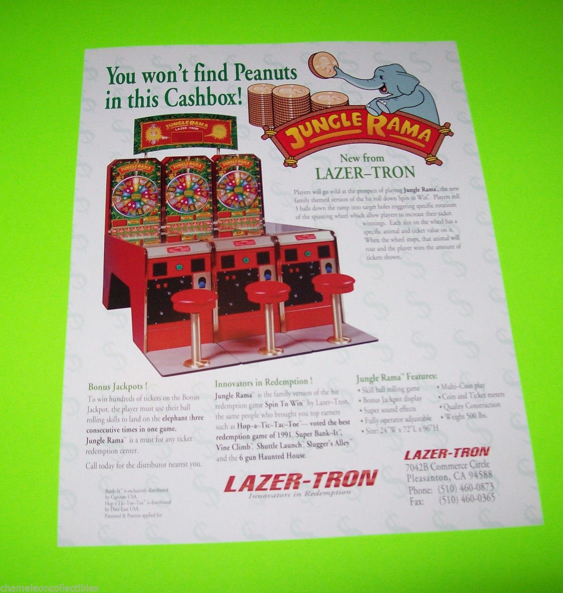 Jungle Rama Arcade FLYER Original NOS Redemption Machine Vintage Promo Art