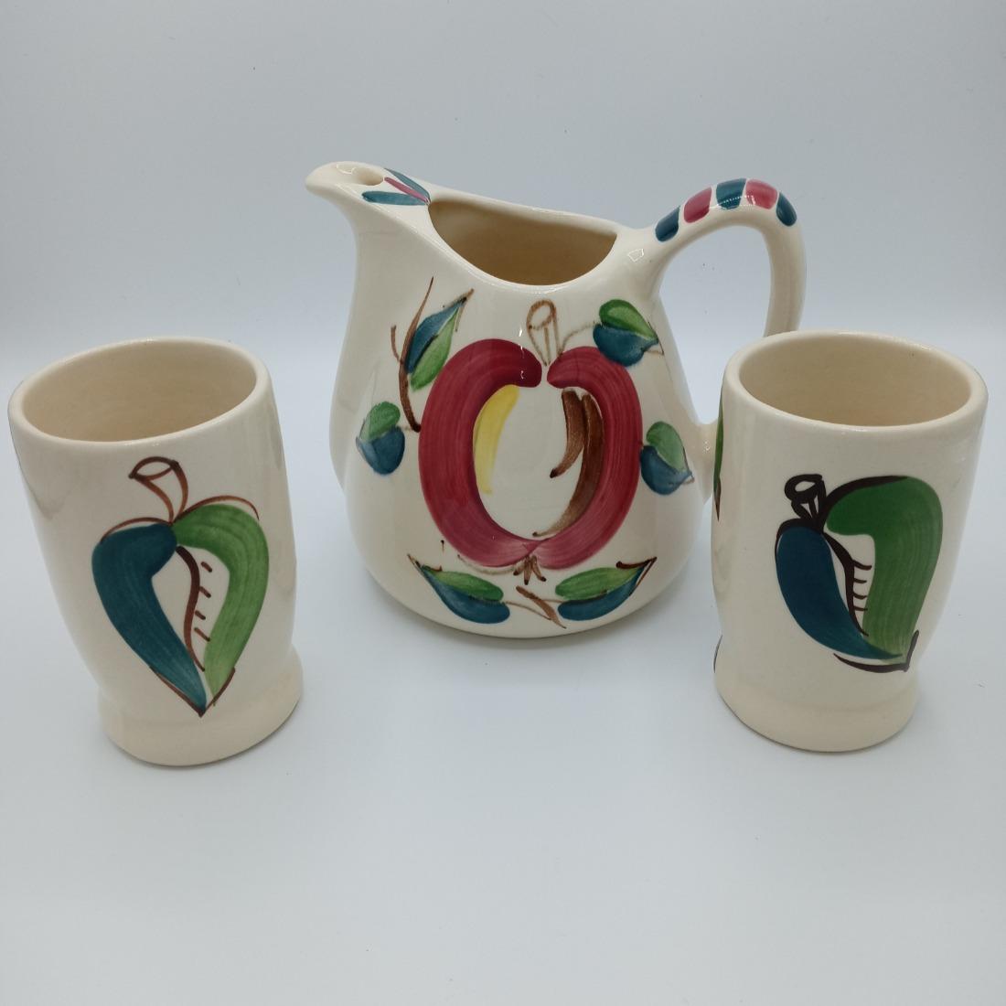 Vintage Purinton Slip Ware Pitcher and Pair of Tumblers