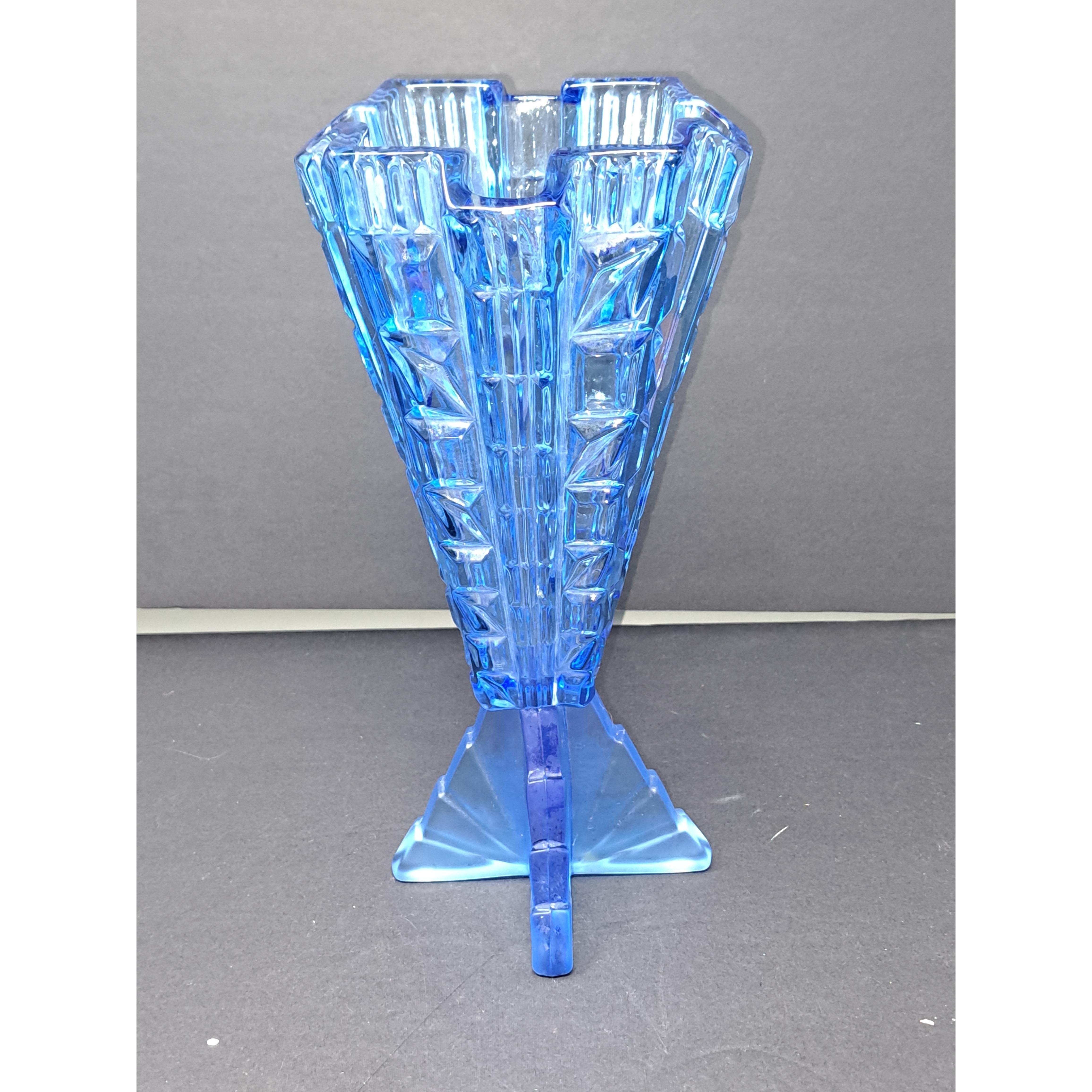 Geometric Frosted To Clear Blue Vintage Rocket Vase