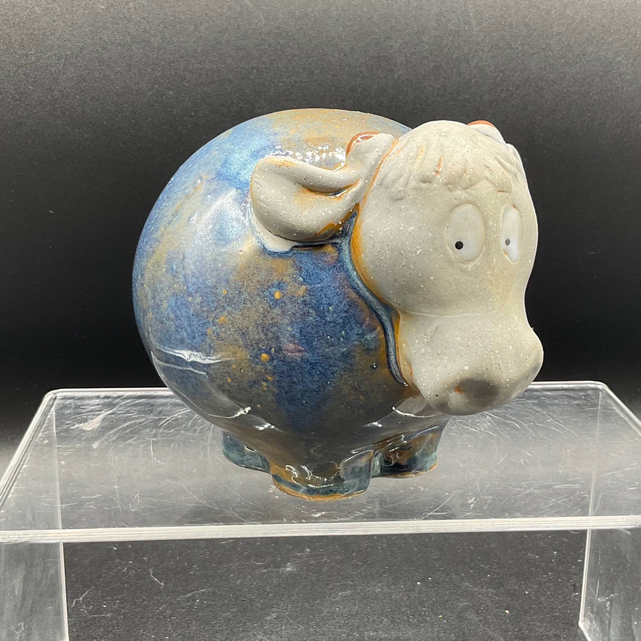 Raku Fat Roly Poly Cow Figure