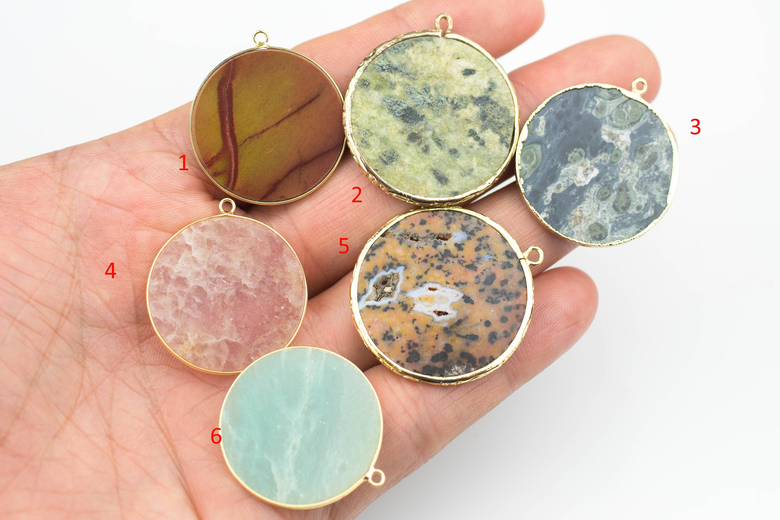 Natural Gemstone Coin Wafer pendants- Average Size 30mm - Gold Plated ...