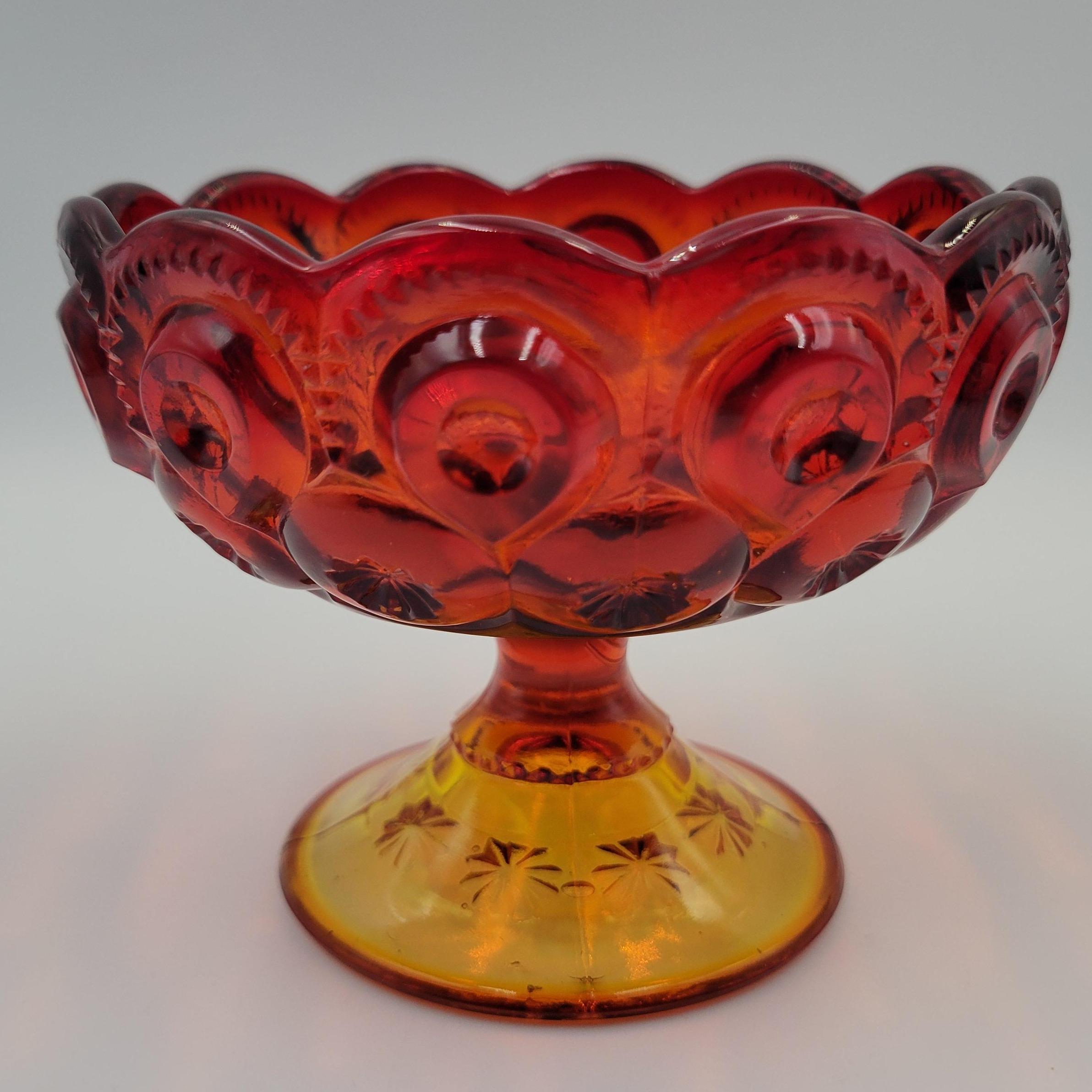 Vintage LE Smith Amberina Glass Moon And Stars Small Compote 3.50" Tall ...