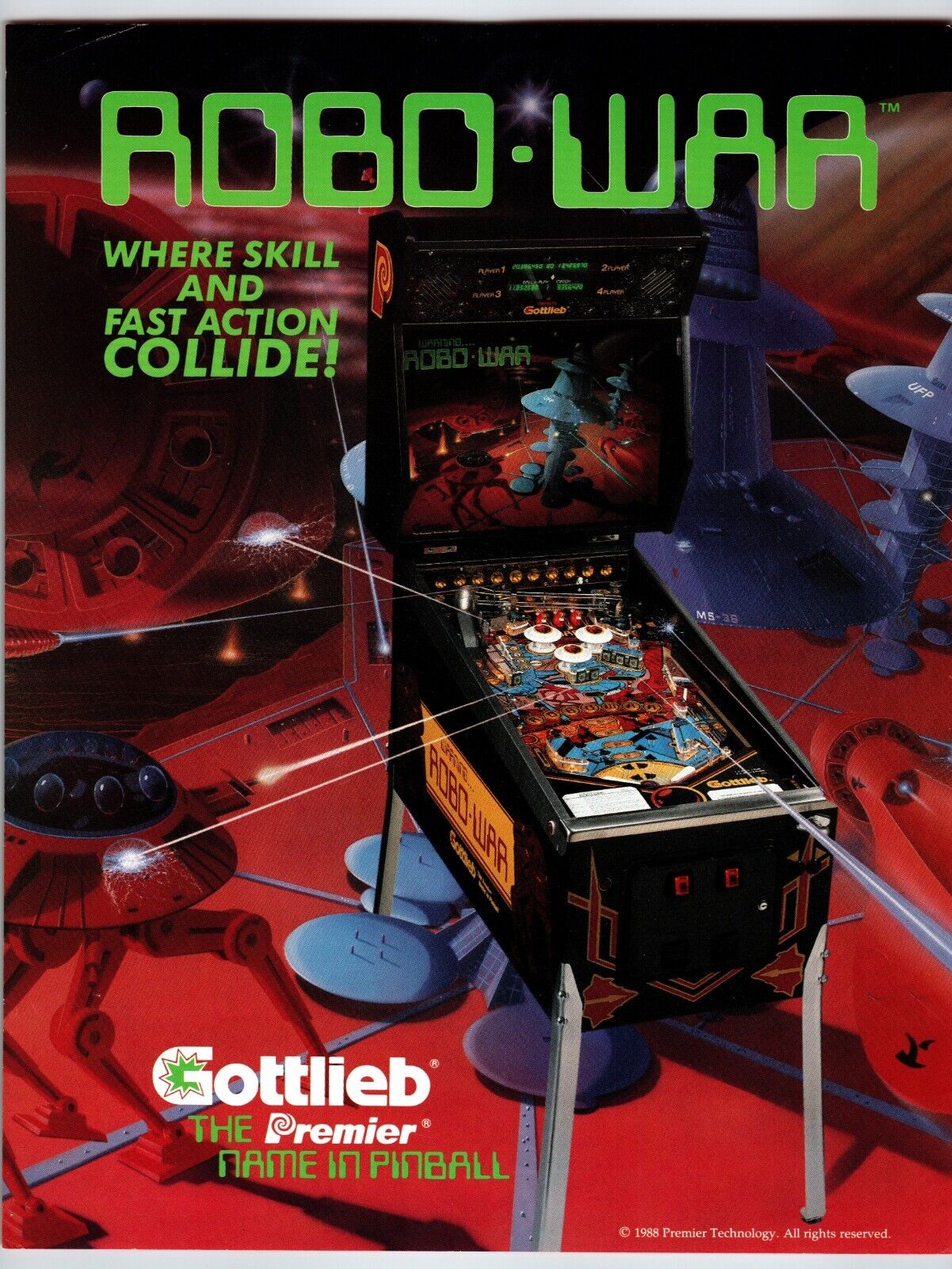 Robo War Pinball FLYER Original Two Sides 8.5" x 11" Space Age Sci-Fi ...