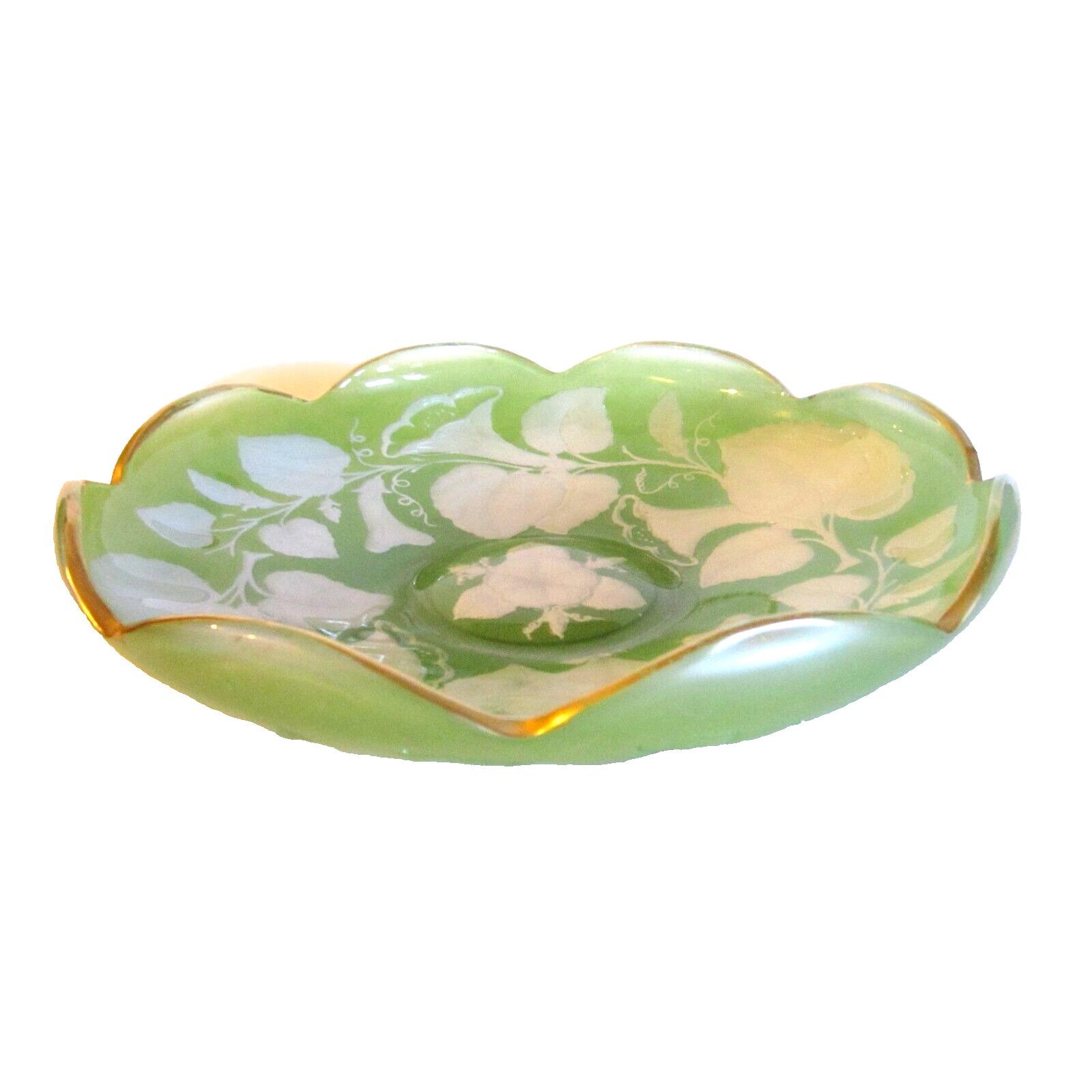 Imperial Glass 1920 Intaglio Green & White Morning Glories Console Bowl ...