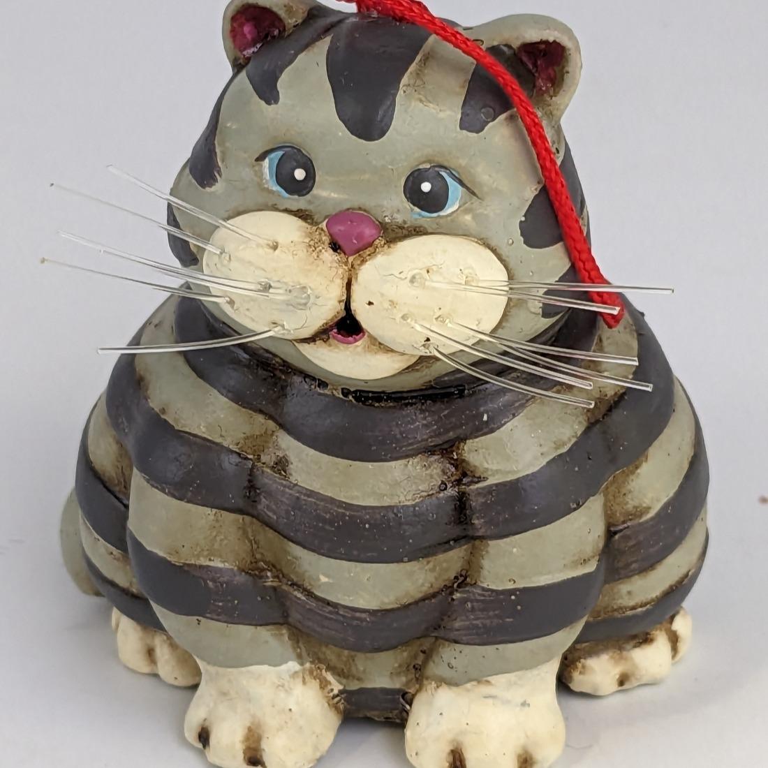 Christmas Fat Cat Ornament Grey Striped