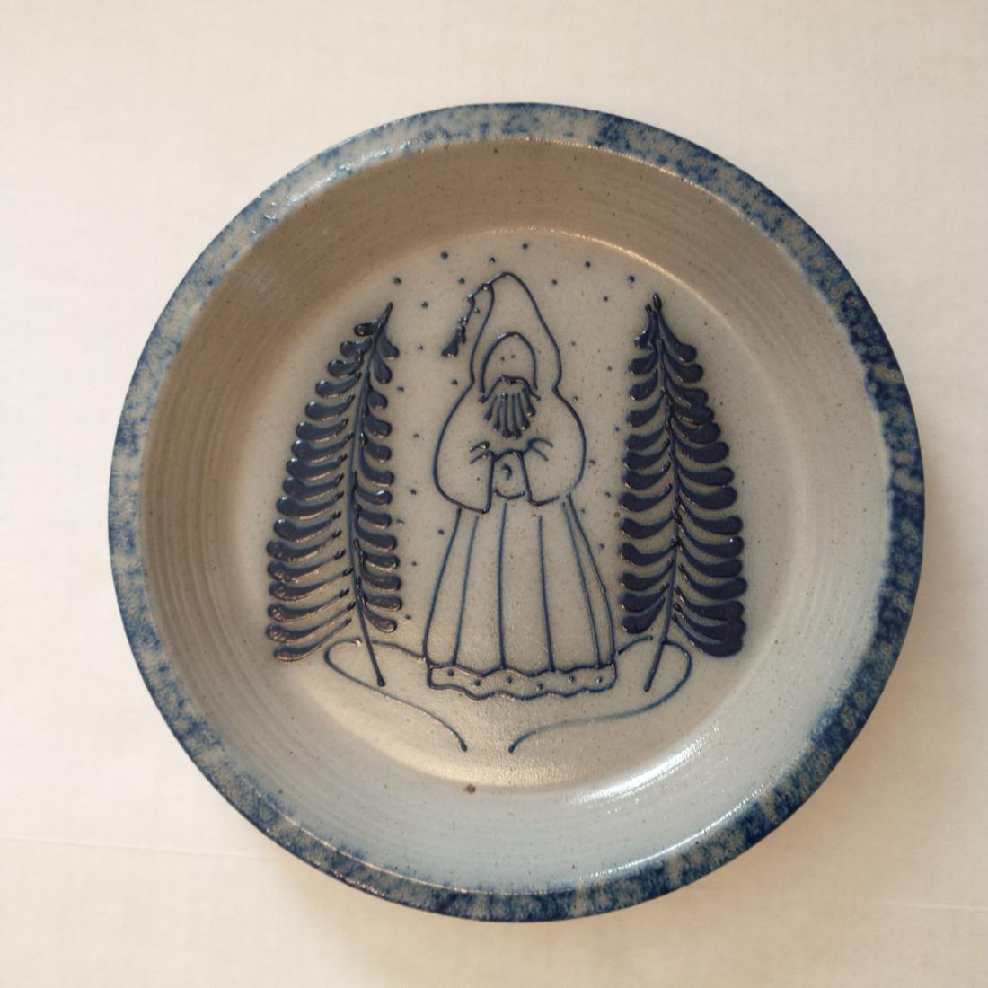 Vintage 1988 Signed Eldreth Blue Salt Glazed Saint Nick 11" Pie Plate