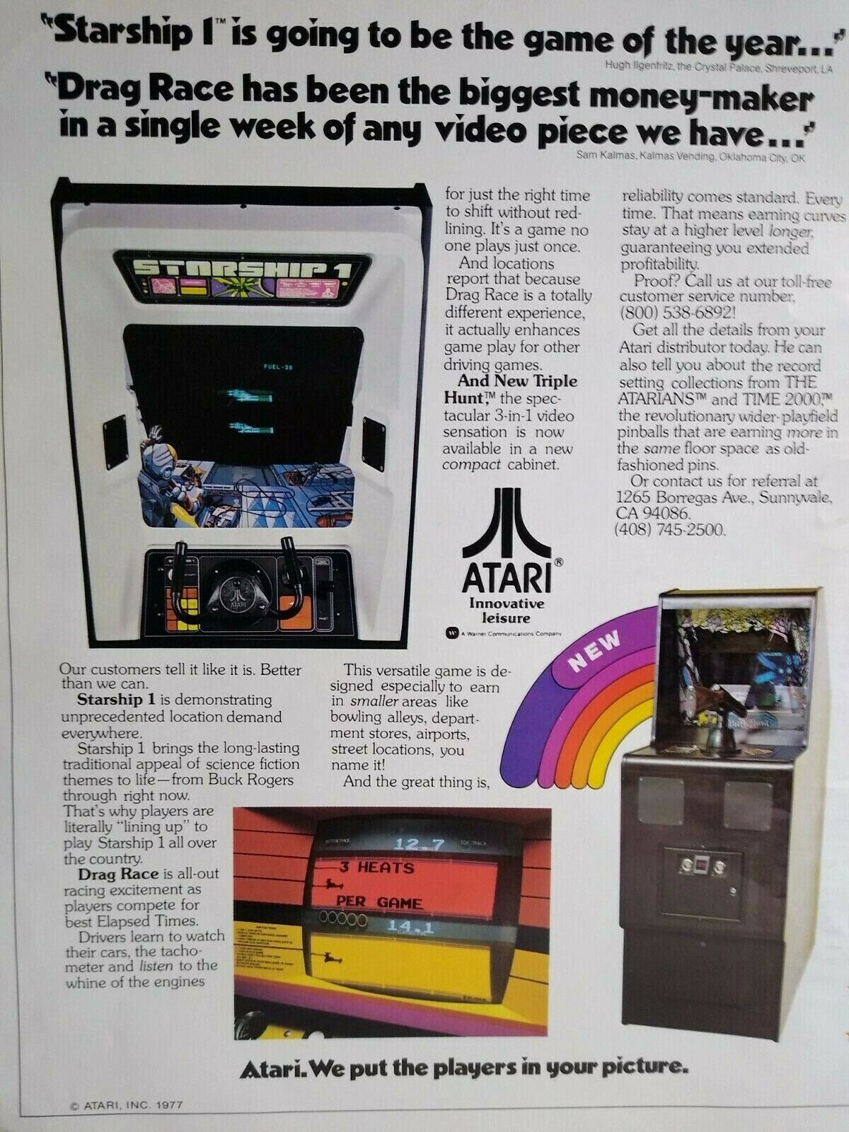 Starship 1 Drag Race Triple Hunt Arcade Magazine AD Video Game Art 1977