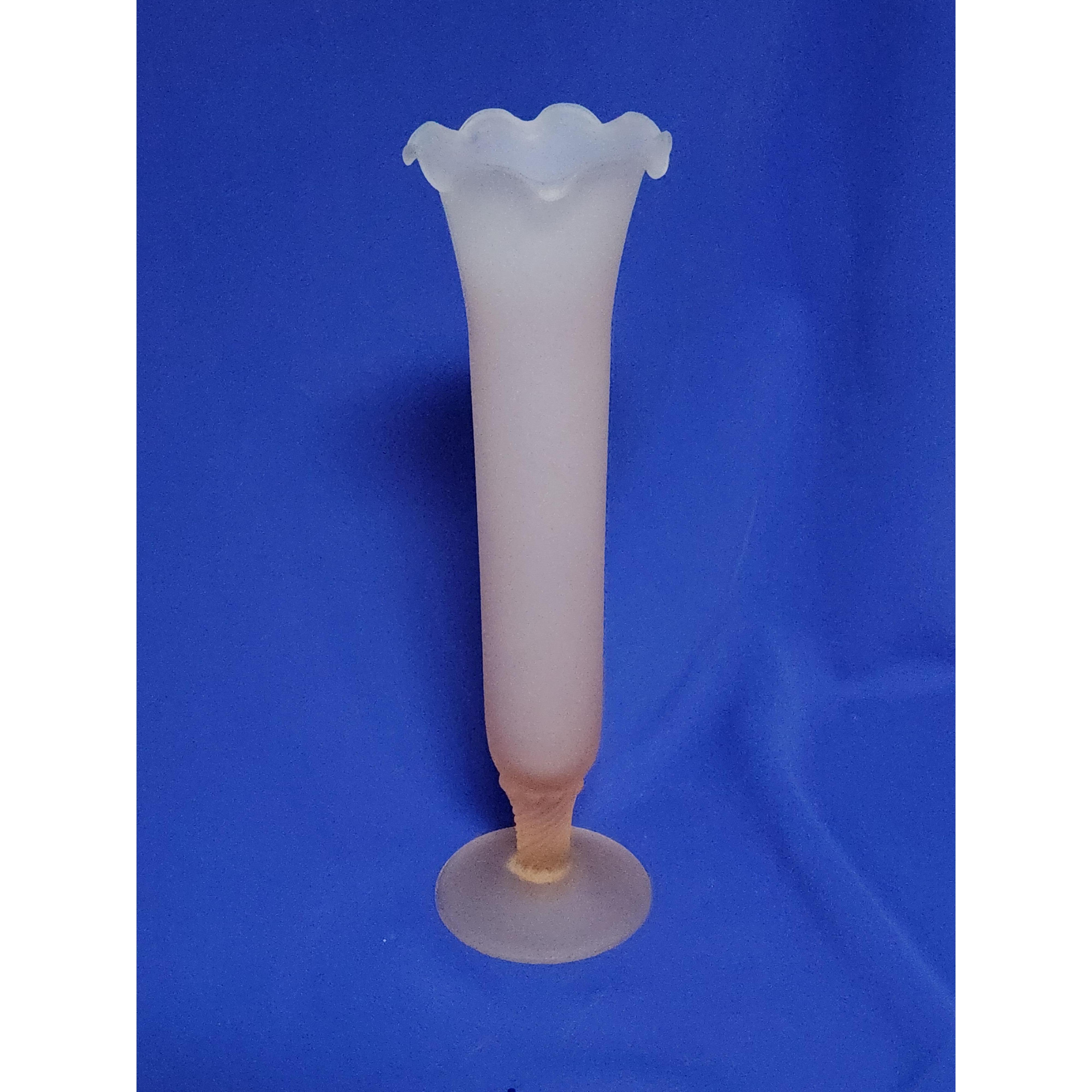 Shiah Yih Frosted Glass Bud Vase with ruffled edge