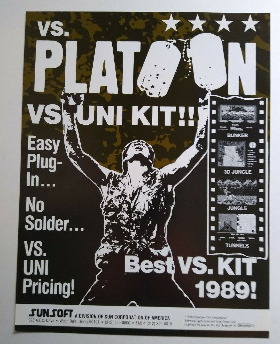 VS Platoon Arcade FLYER Original 1986 Video Game Paper Artwork Retro