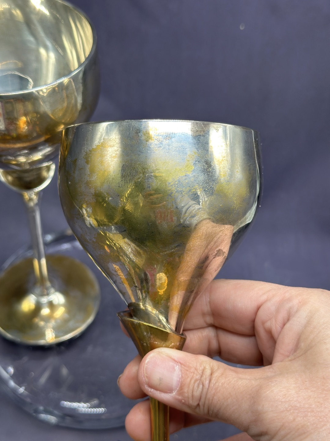 Vintage Solid Brass Wine Juice Goblets Two Tone Set Of 2 Toast Cheers