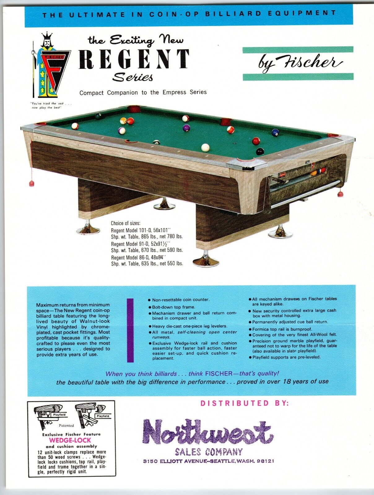 Regent Pool Table Flyer Original Vintage Fischer 1960's Billiards Game ...