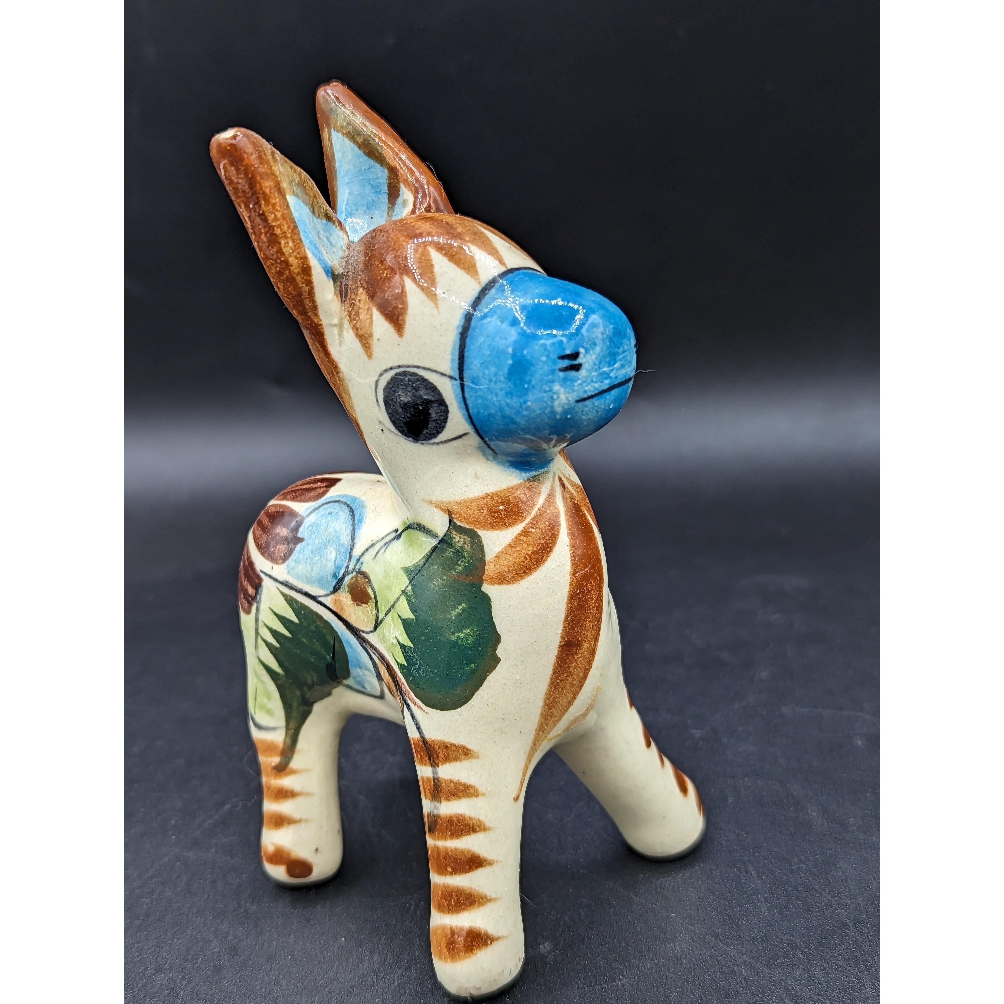 Vintage Tonala Mexican Pottery Donkey Burro Mule Figurine Hand Painted ...