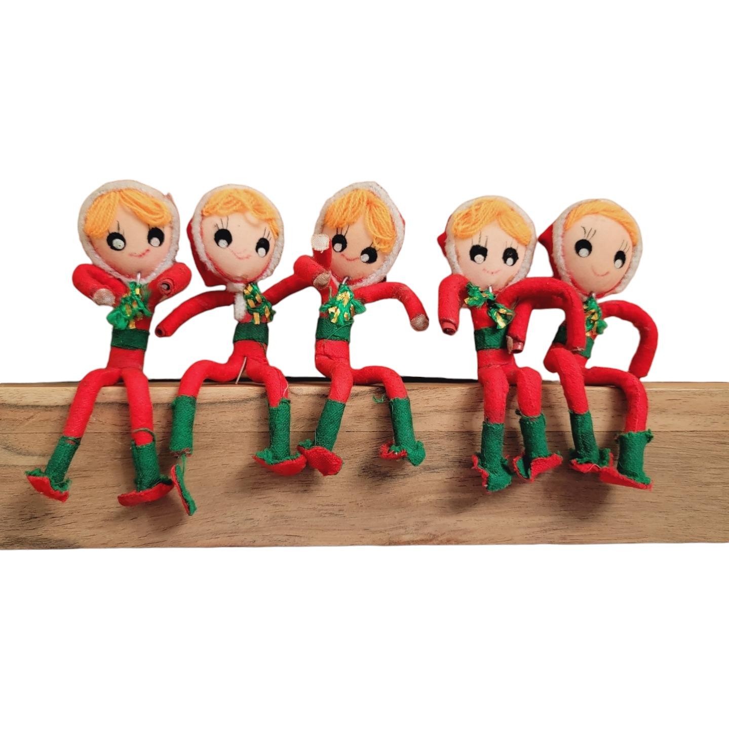 5 Vintage Christmas Elves Elf Pixies Wire & Bendable Figurine LOT As Is