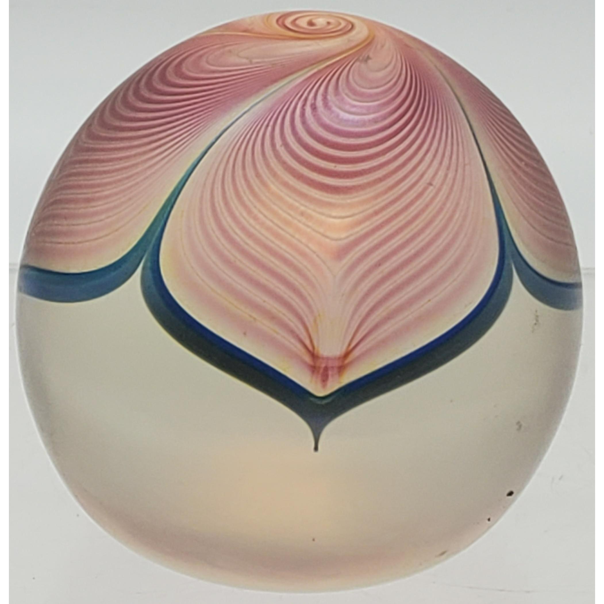 Vintage Stuart Abelman 1989 Art Glass Paperweight Pink Pulled Feather ...
