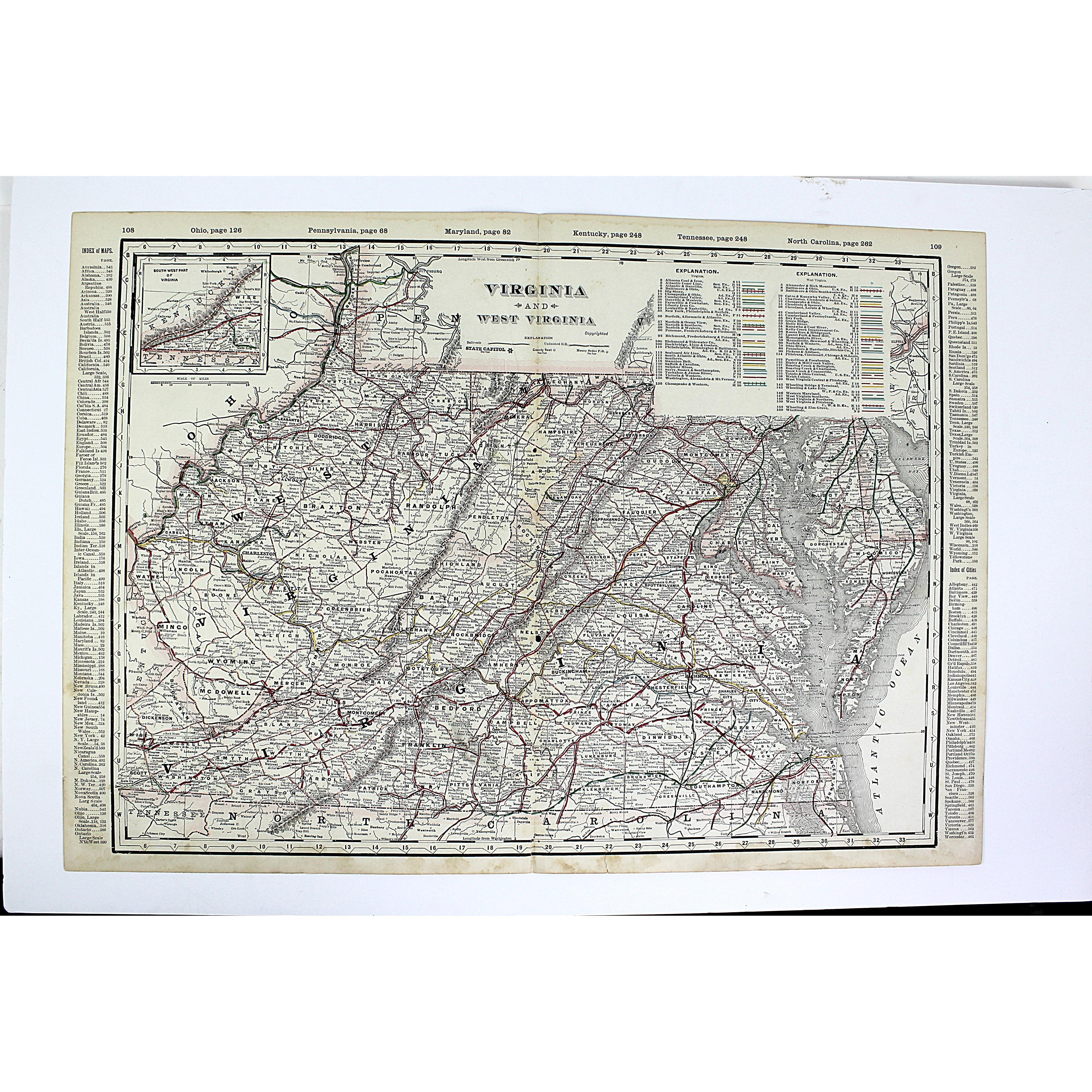 Railroad Map of Virginia and West Virginia circa 1900 Large 22 1/2 x 17 ...