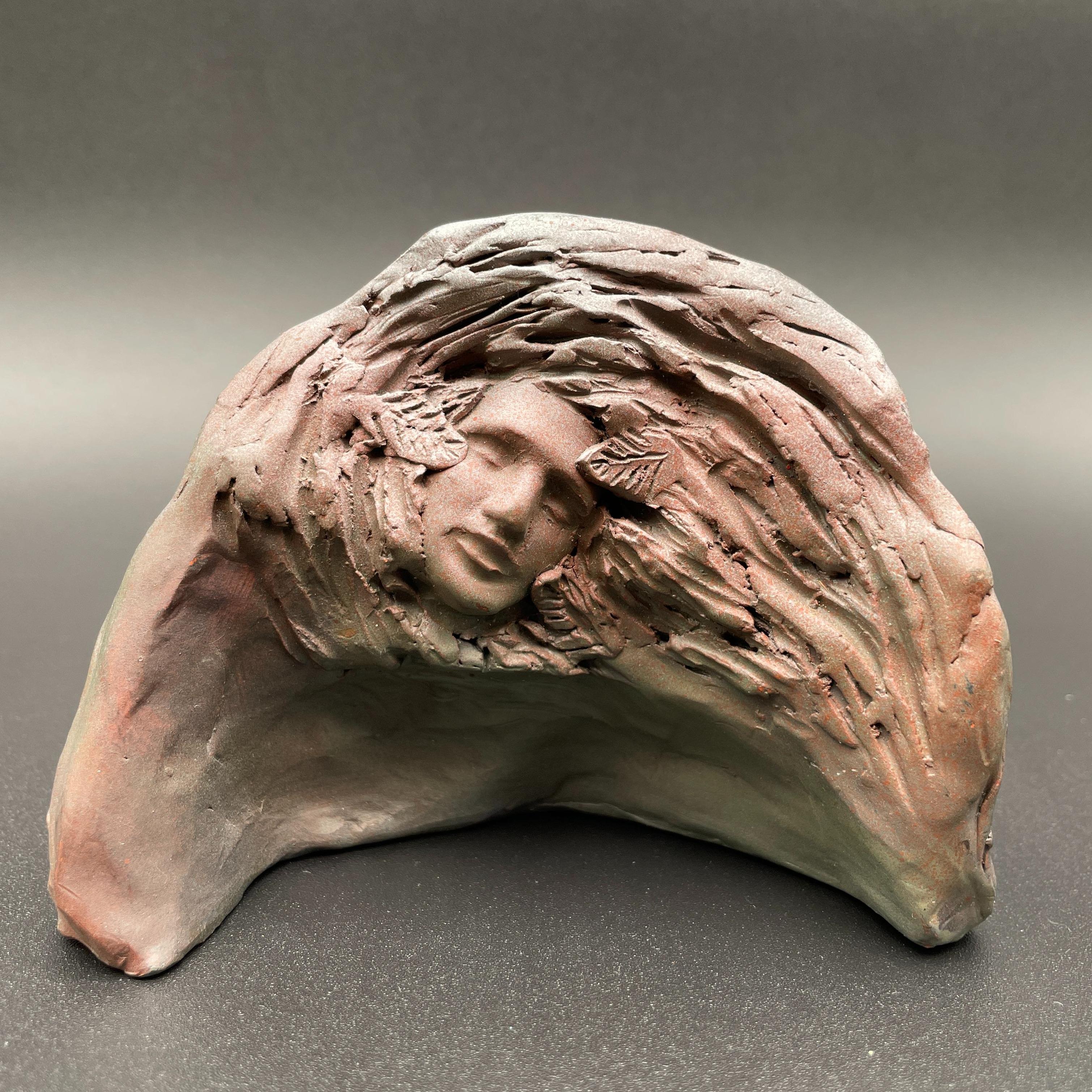 Small Signed Sean Corner Abstract Sculpture Face & Leaves 2009