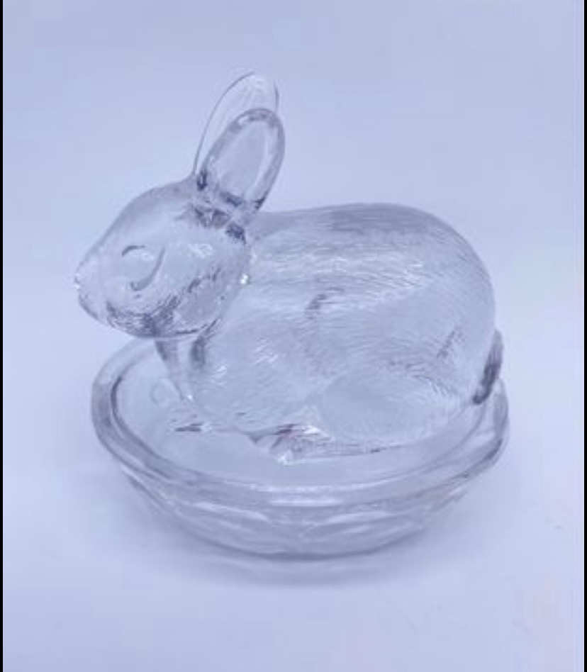 Galerie clear glass bunny rabbit on nest basket trinket dish