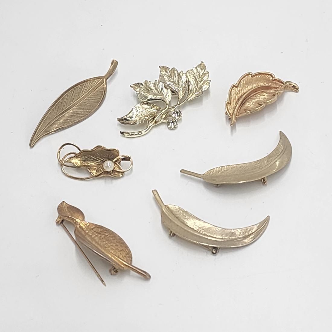Vintage Gold Tone Leaf Brooch Pin Lot Bundle Fall Autumn