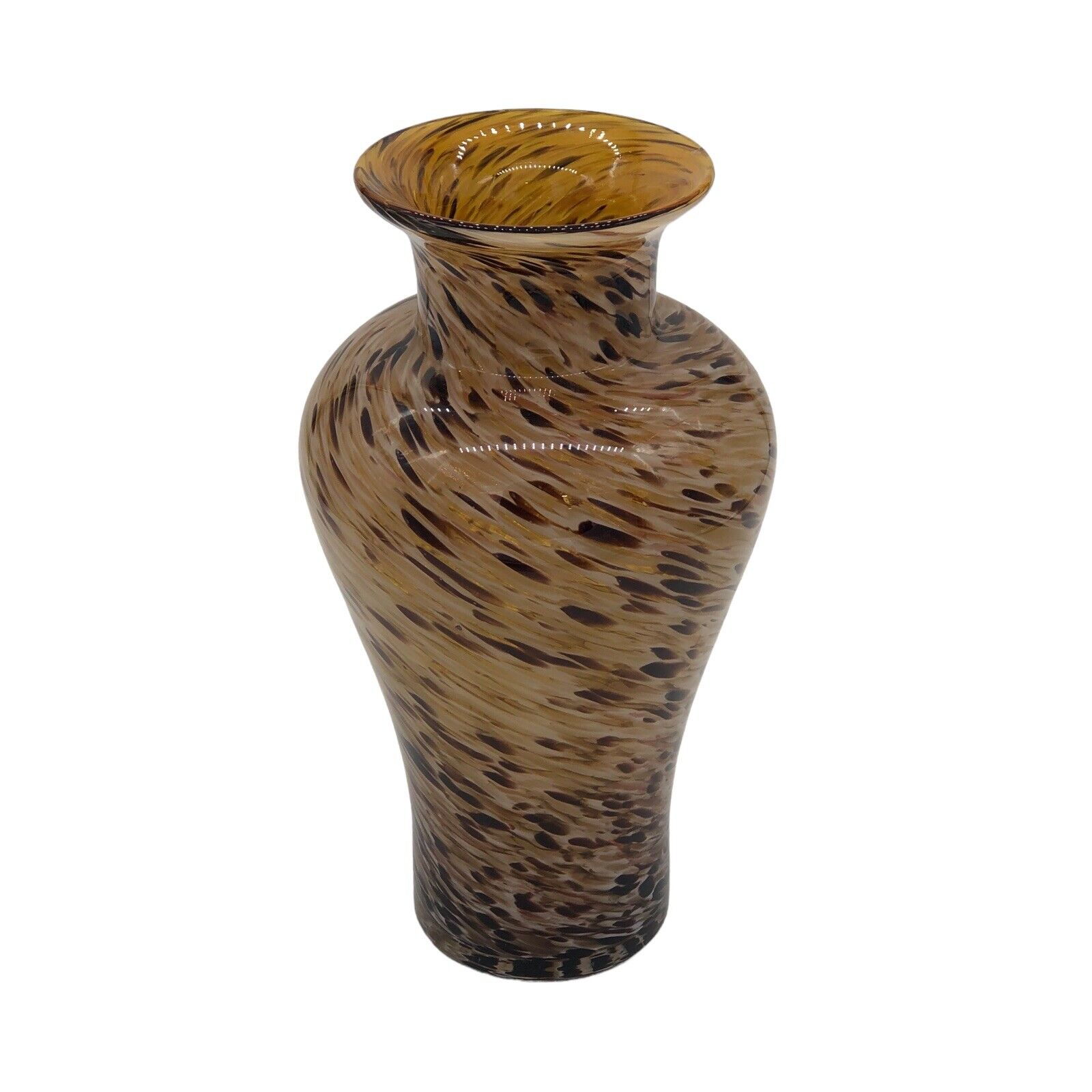 069 Vase Vintage MCM Amber Gold Tortoise Leopard Swirl Glass Vase w ...