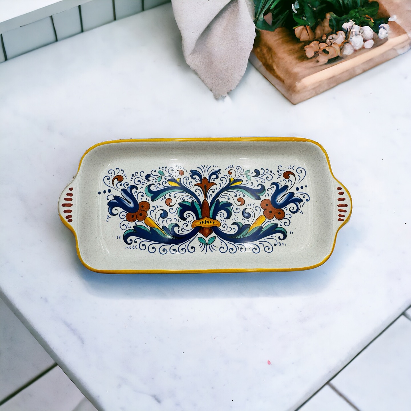 Nova Deruta Serving Platter Italy Ceramic Salad Handles Plate New 10 7/ ...