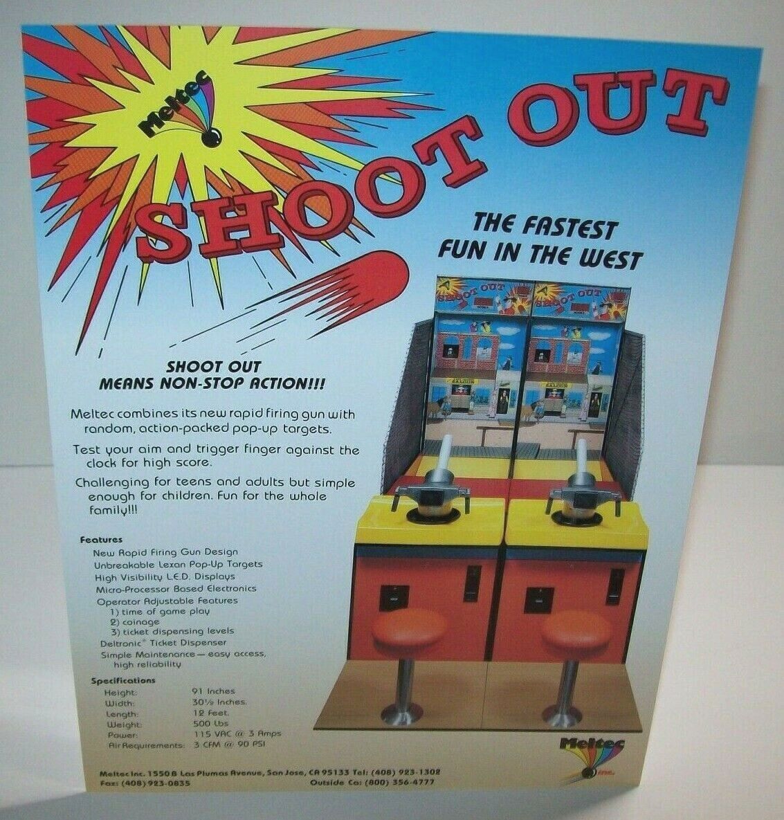 Shoot Out Arcade FLYER Original Meltec Boardwalk Game Room Art Boom ...