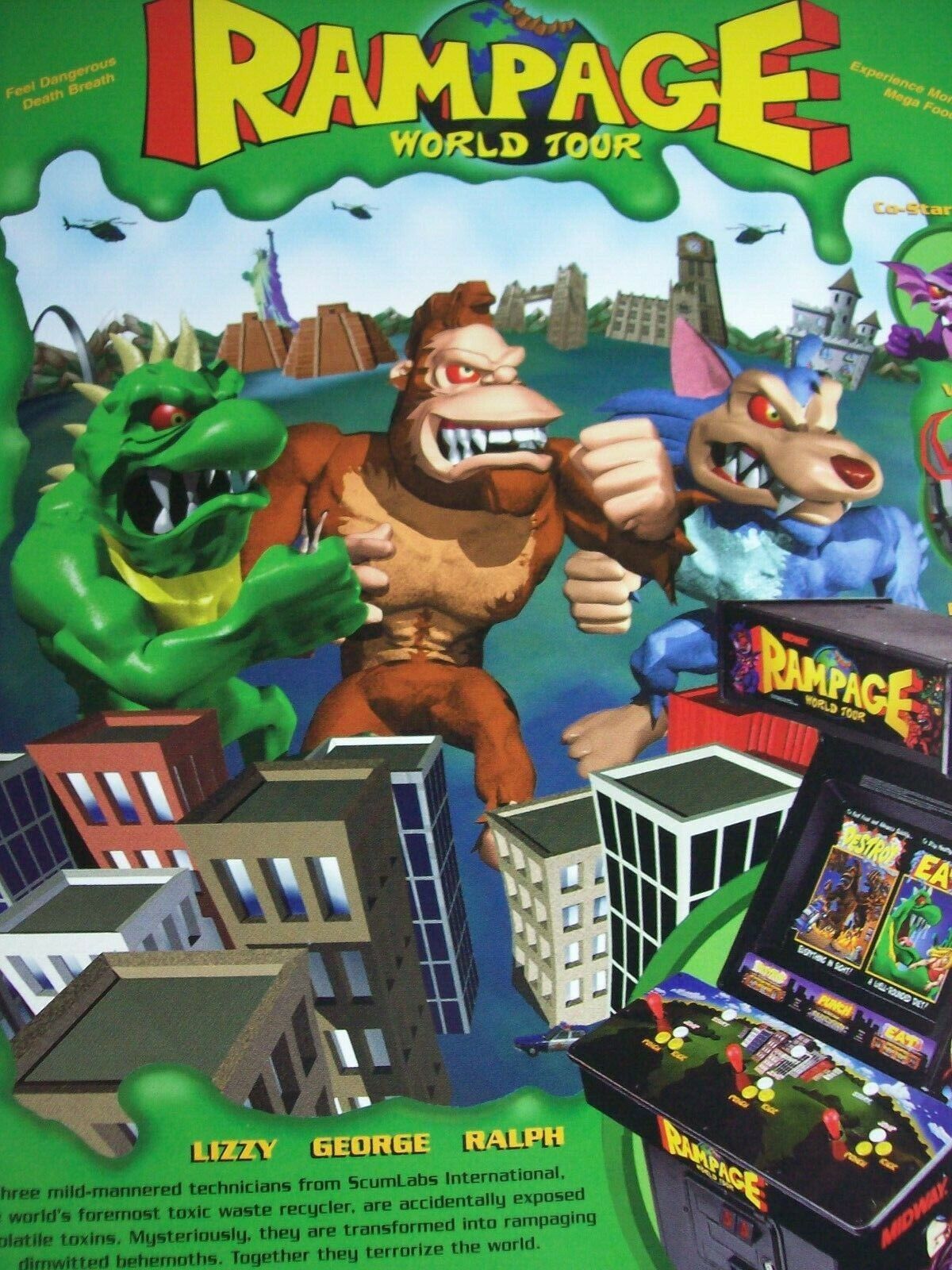 Rampage World Tour Arcade FLYER 1997 Original NOS Video Game Art Monsters