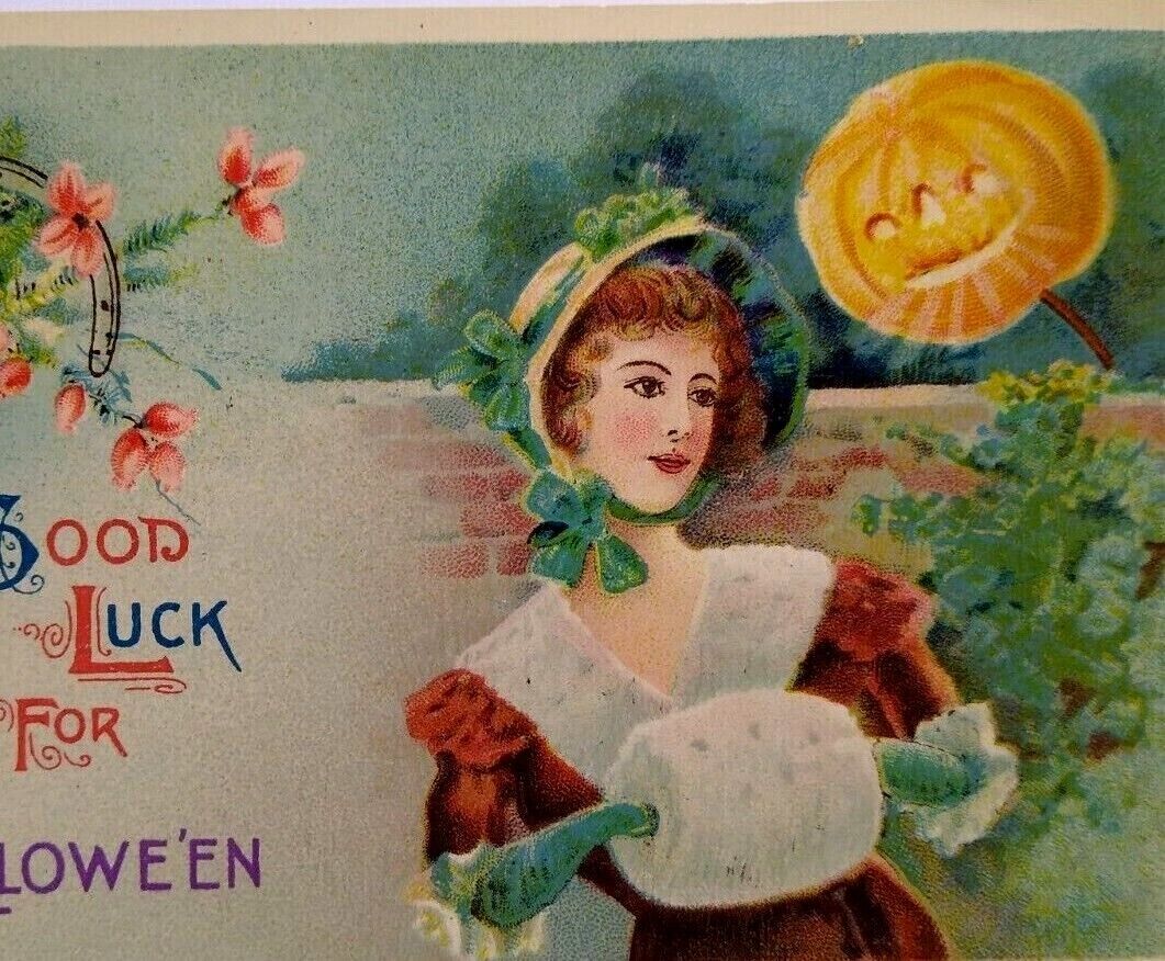 Victorian Lady Pumpkin Head Halloween Postcard Gottschalk Dreyfuss ...