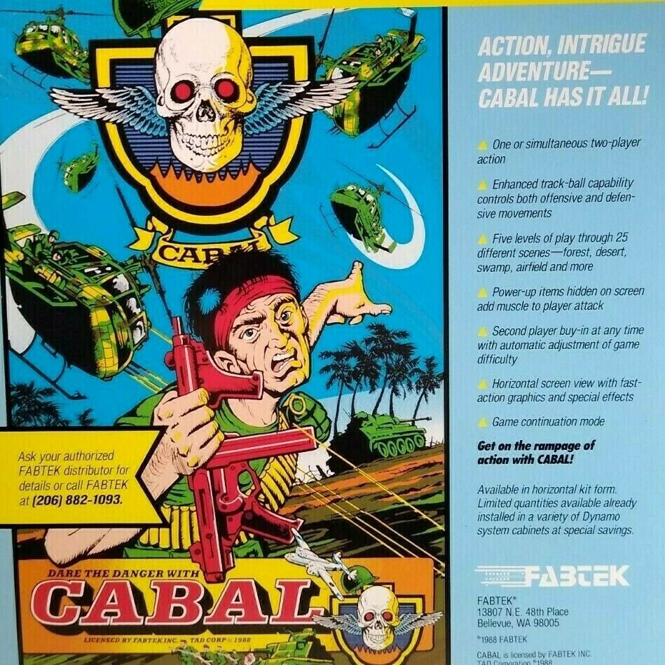 Cabal Arcade Game Flyer Original 1988 Fabtek Promo Artwork War Combat 8 ...