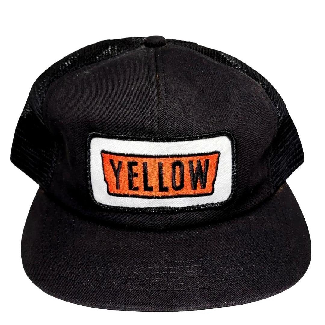 K Products Trucker Hat Cap Yellow Freight Embroidered Logo Badge VTG USA!