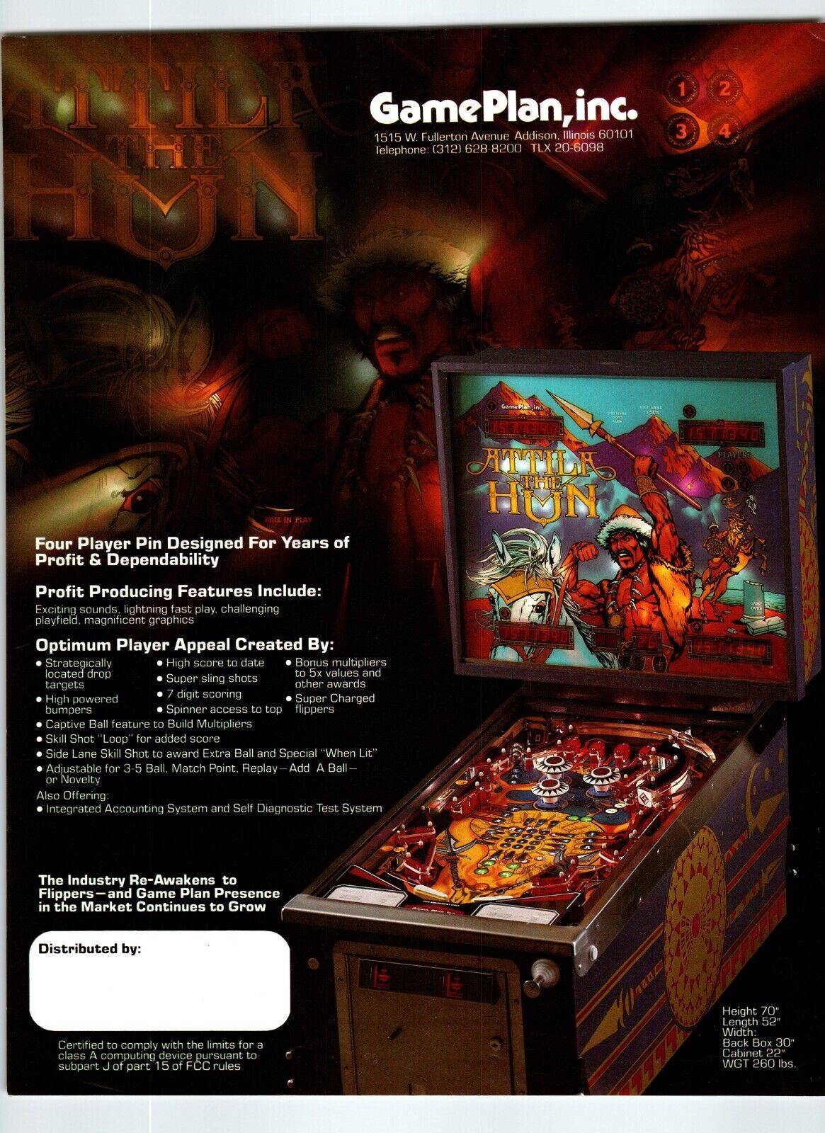 Attila The Hun Pinball Machine FLYER Original 1984 Retro Vintage 8.5" x 11"